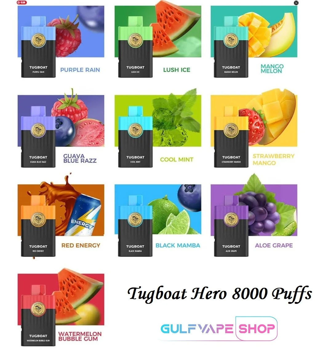 BEST TUGBOAT HERO DISPOSABLE VAPE 8000 PUFFS IN DUBAI
